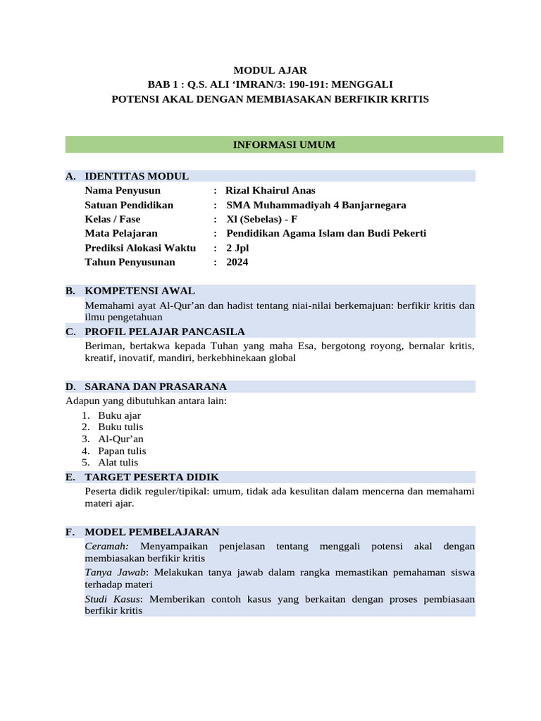 MODUL Ajar Rizal | PDF