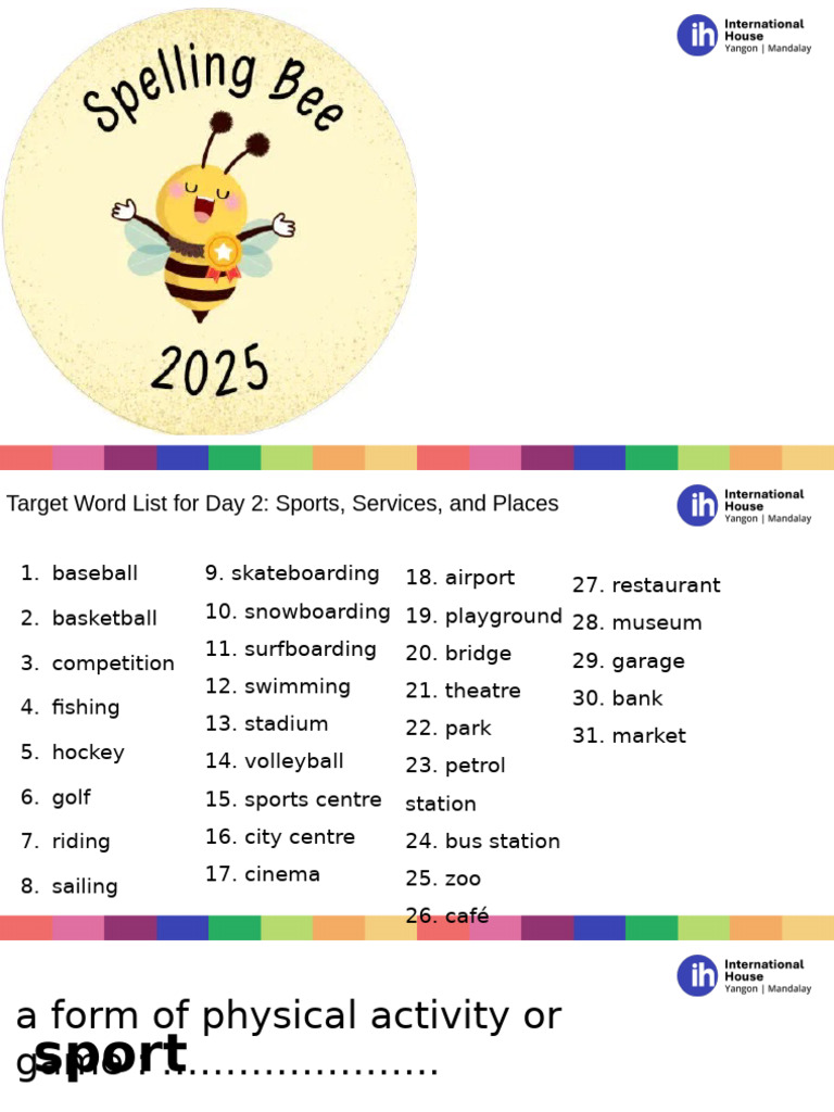 Day 2 Sports and Places Vocabulary List | PDF | Linguistic Morphology ...