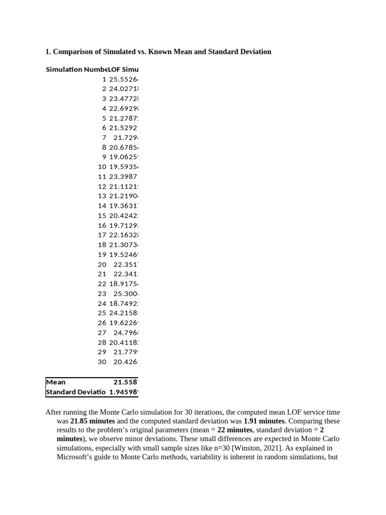 Discussion 1 - Running A Basic Simulation in Excel | PDF | Standard Deviation | Monte Carlo Method