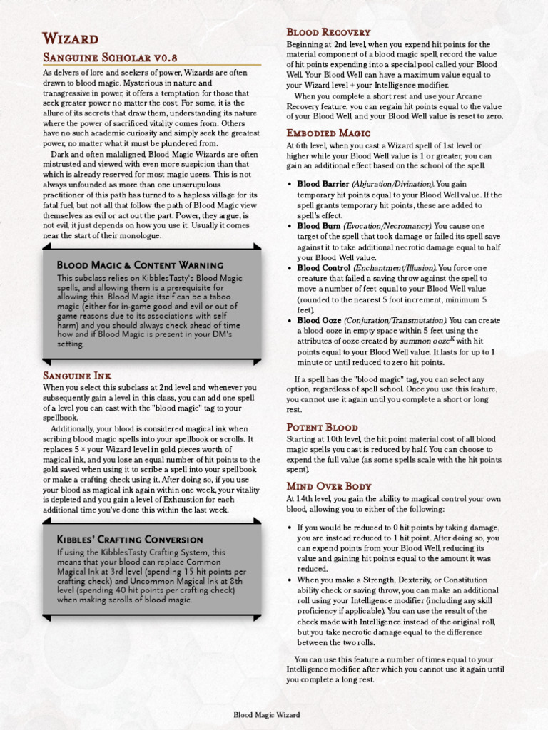 Wizard - Sanguine Scholar - GM Binder | PDF | Supernatural