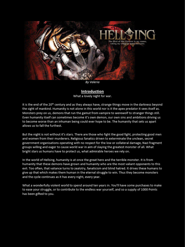 Hellsing (v Edition) JumpChain | PDF | Vampires