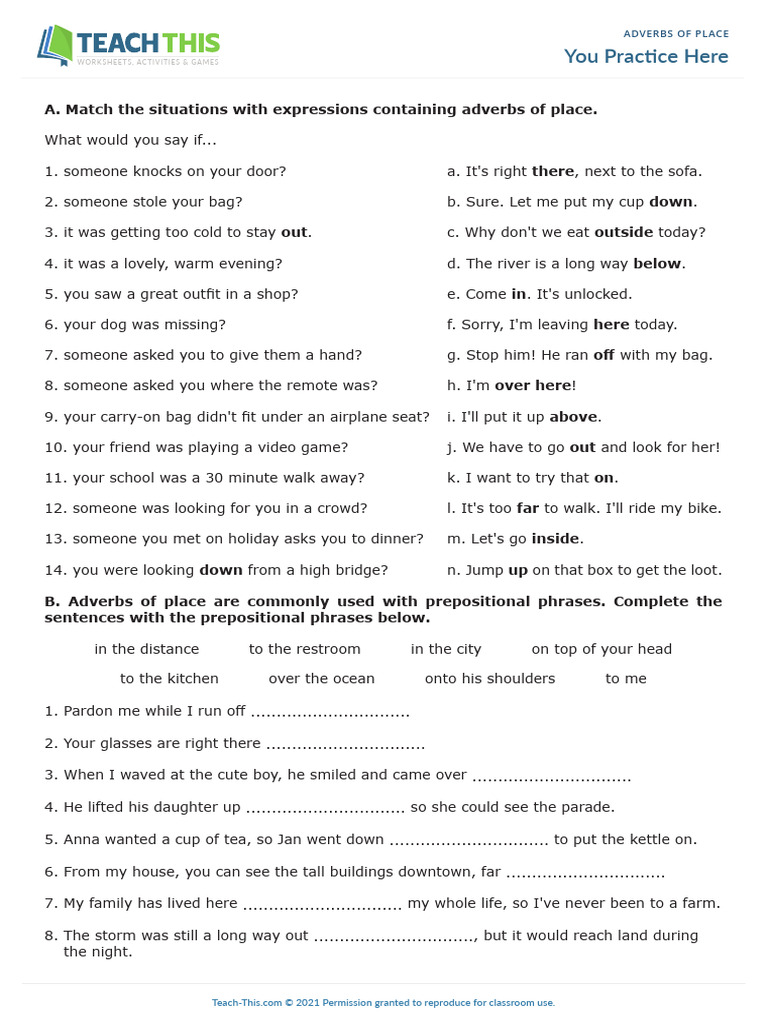 Handout 3-Practicing The Prepositions of Place | PDF