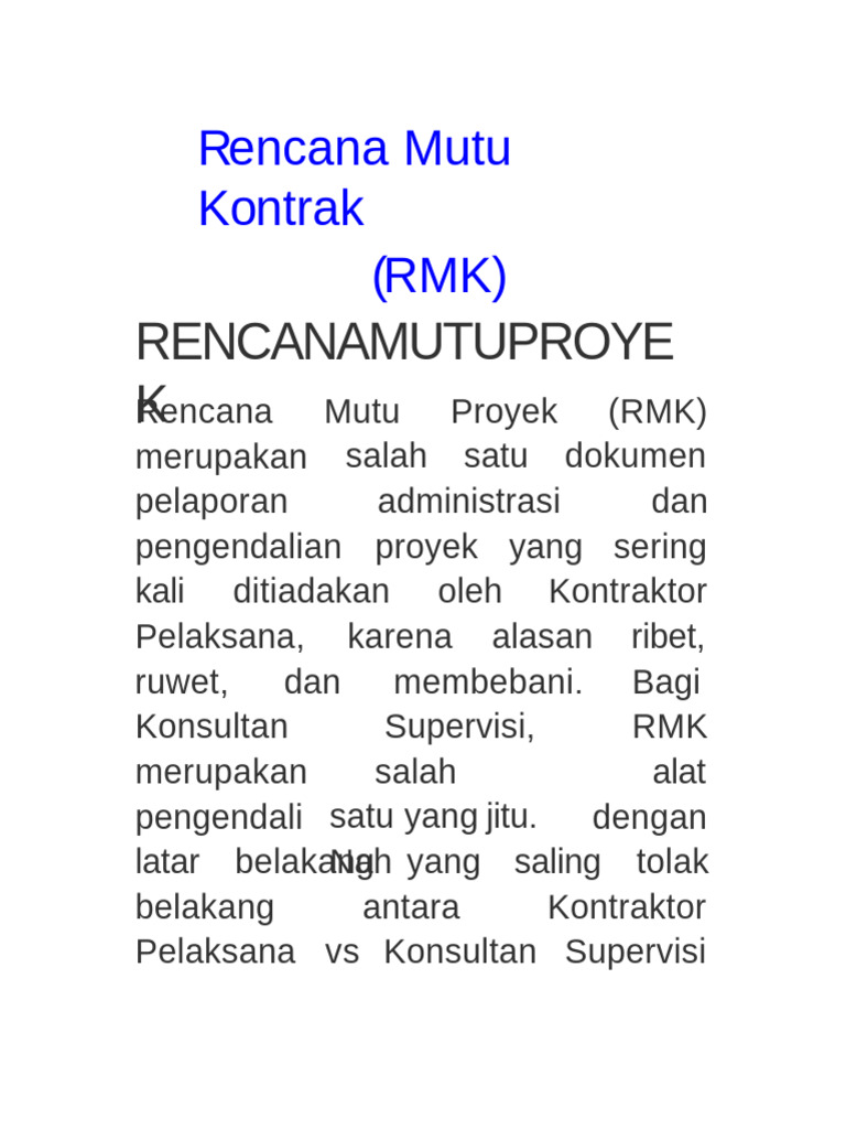 Rencana Mutu Kontrak Contoh | PDF