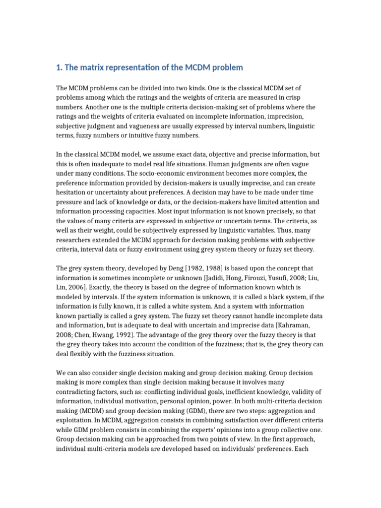 MCDM Matrix Representation | PDF | Fuzzy Logic | Decision Making