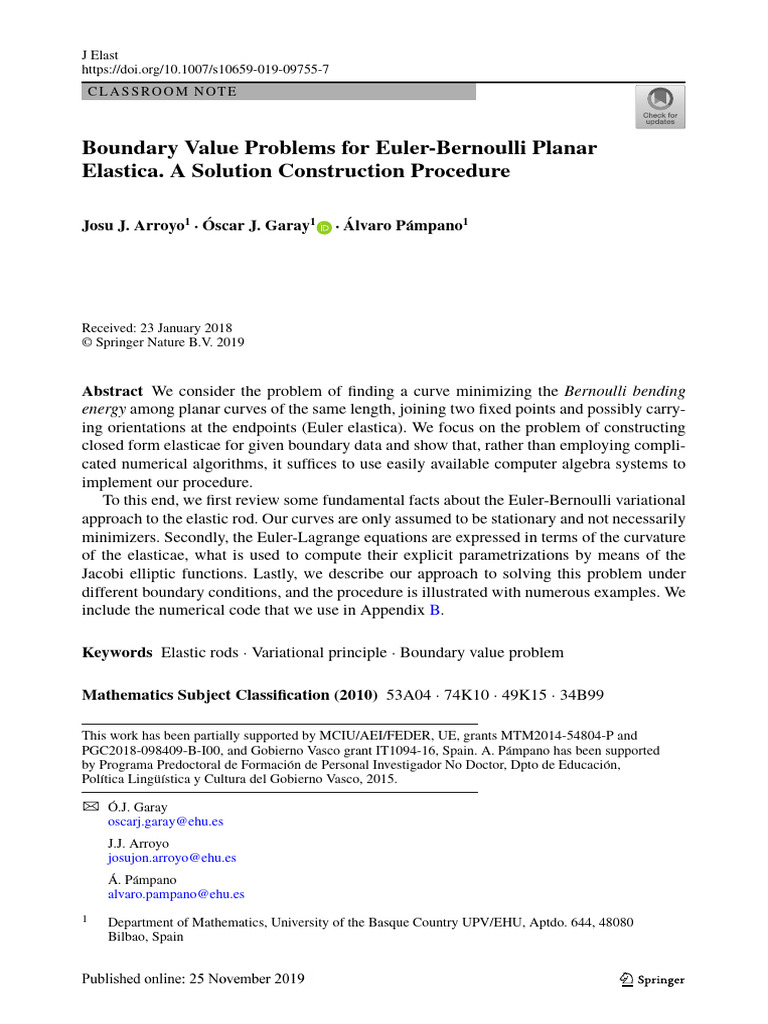 Boundary Value Problems For Euler-Bernoulli Planar Elastica. A Solution Construction Procedure ...