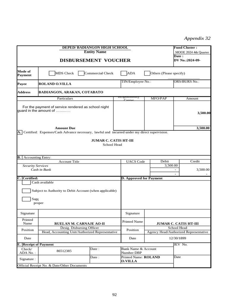 Badiangon High School MOOE Disbursements 2024 | PDF | Debits And ...