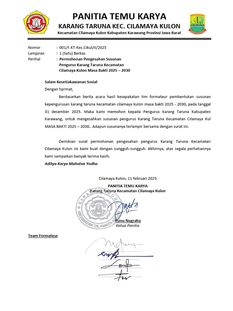 Surat Permohonan SK Pengesahan KT Cikul 2025 - 2030 Cap TDD | PDF