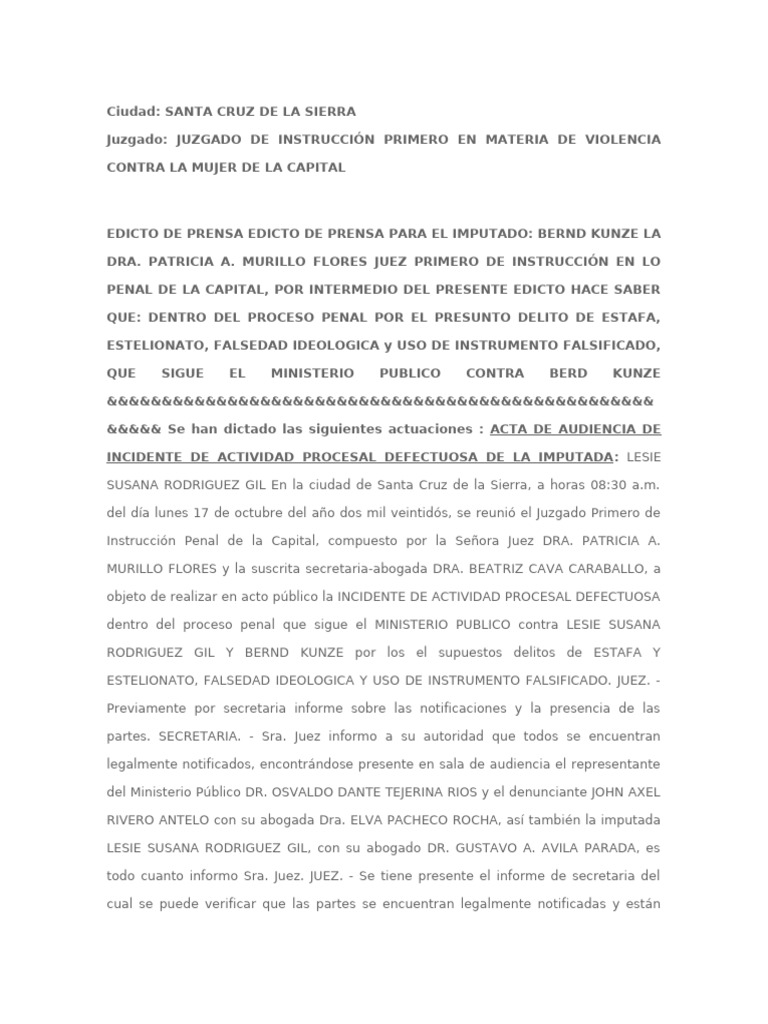 Edicto Judicial Sobre Caso Estafa, Estelionato | PDF | Fiscal | Debido al proceso