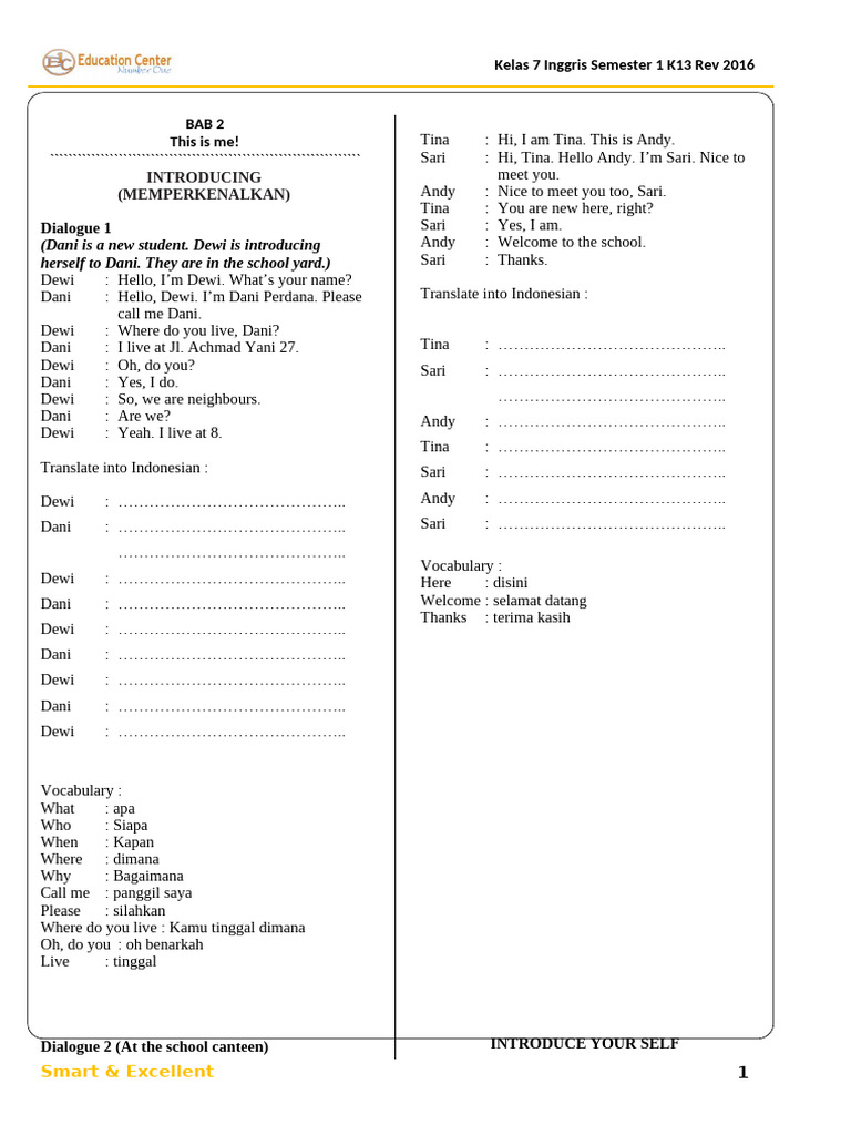 Kelas 7 Bab 2 Inggris Semester 1 K13 Revisi 2017 | PDF | Chess Openings | Chess Theory