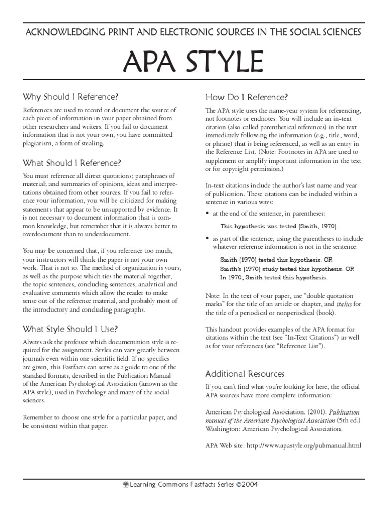 A Pa Style | Citation | Apa Style