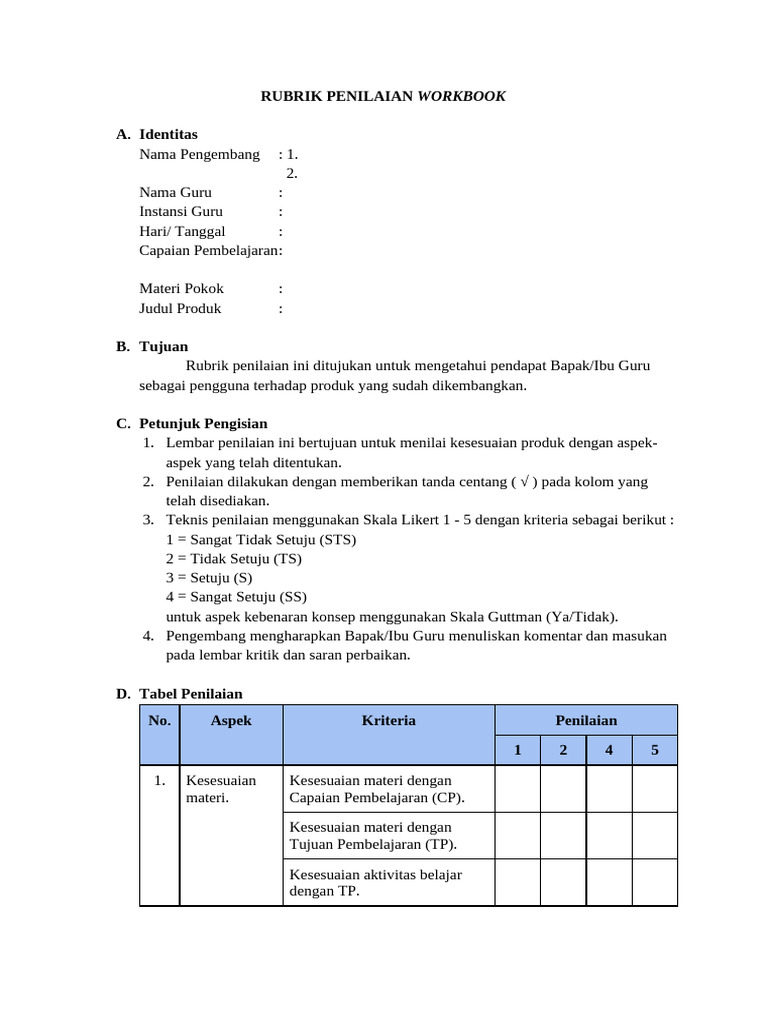 Rubrik Penilaian Workbook Pendidikan | PDF