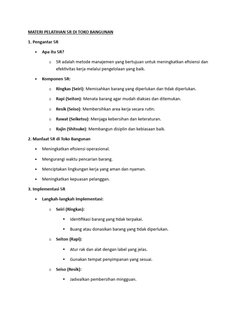 Materi Pelatihan 5r Di Toko Bangunan | PDF