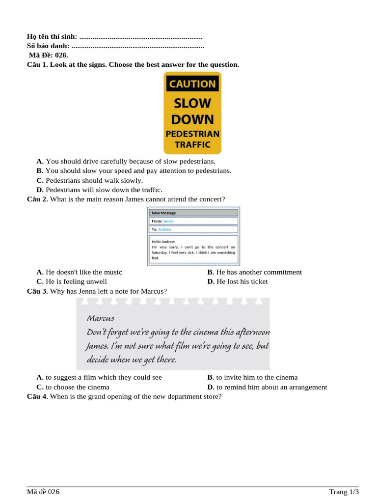 Thi Vào 10 Môn Anh Bài Tập Biển Báo Có Đáp Án 026 | PDF | Land Transport | Transport