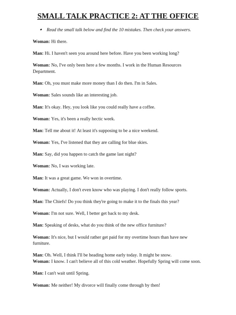 Small Talk Practice#2 | PDF