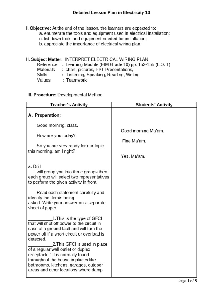 Electricity Lesson Plan: Tools & Equipment | PDF | Drill | Screw