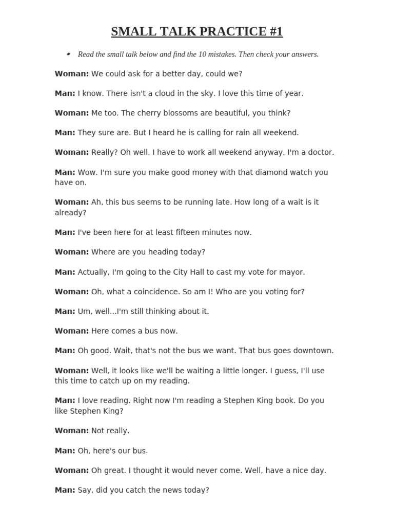 Small Talk Practice#1 | PDF