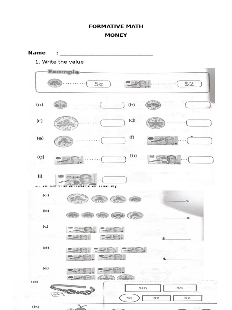 Formative Math: Money Skills Worksheet | PDF