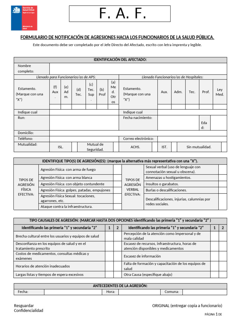Formulario de Agresiones a Funcionarios de Salud | PDF | Agresión
