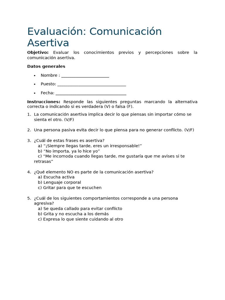 Pre y Pos Test Psicologioco para Charlas | PDF | Sicología | Conceptos ...