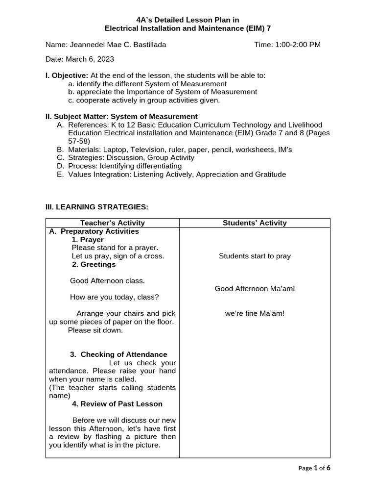 Lesson Plan Grade 7&8 System of Measurement | PDF | Foot (Unit) | Inch