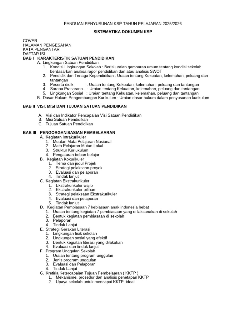 Panduan Penyusunan Kosp Tahun Pelajaran 2025 | PDF