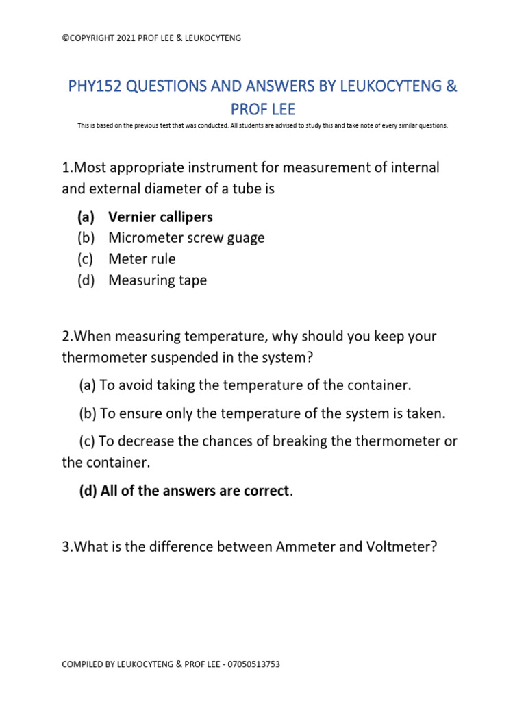 Phy 152 by Leukocyteng & Prof Lee | PDF | Voltage | Temperature