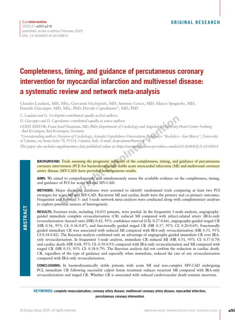 PCI Strategies for Myocardial Infarction | PDF | Percutaneous Coronary ...