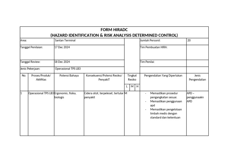 FORM HIRADC Sample Adi Puspitarini | PDF