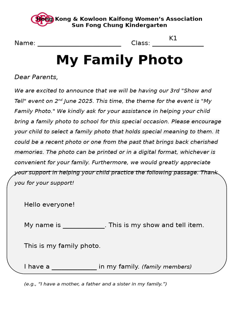 K1 Show and Tell Family Photo | PDF