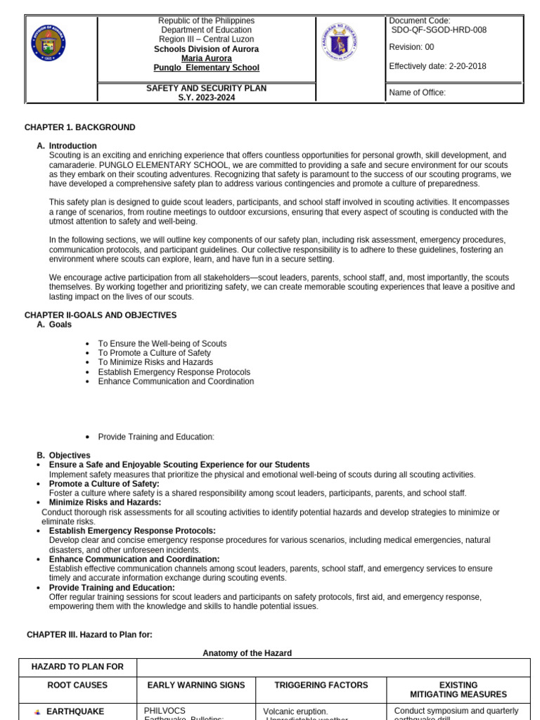 Punglo Es Safe and Security Plan 2023 2024 BSP | PDF | Traffic ...