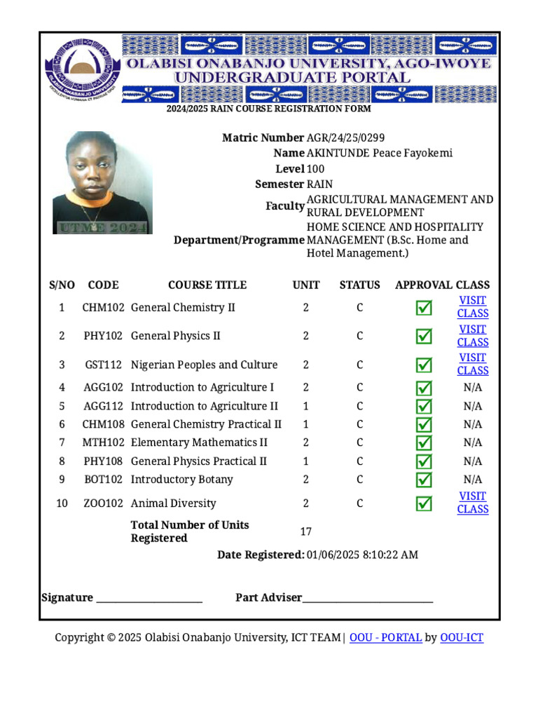 Rain 2024 - 2025 Course Registration Form | PDF