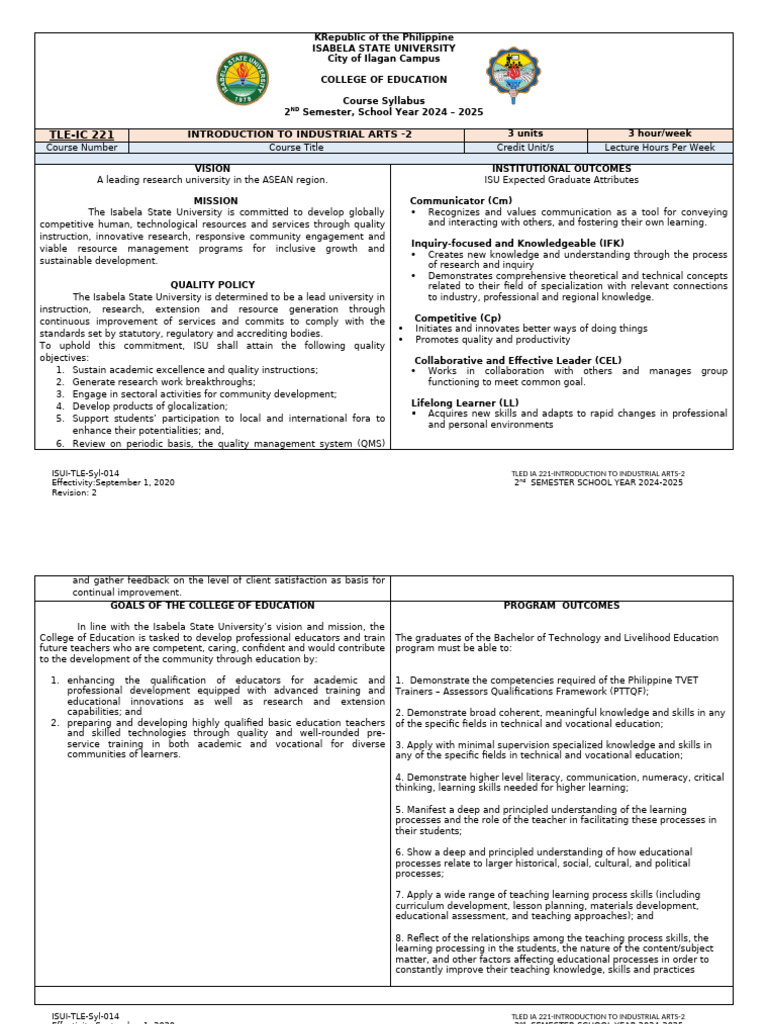 ISU OBE Syllabus in INTRO 2 Updated | PDF | Teachers | Learning