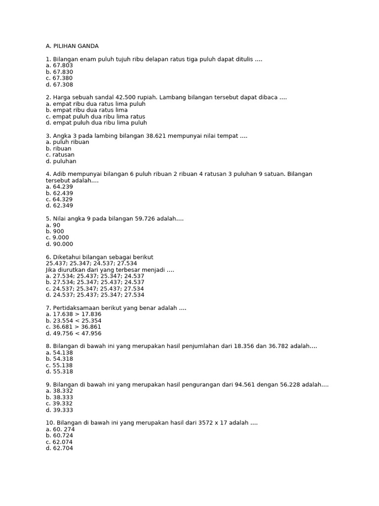 Soal Latihan Matematika Kelas 5 Semester 1 | PDF