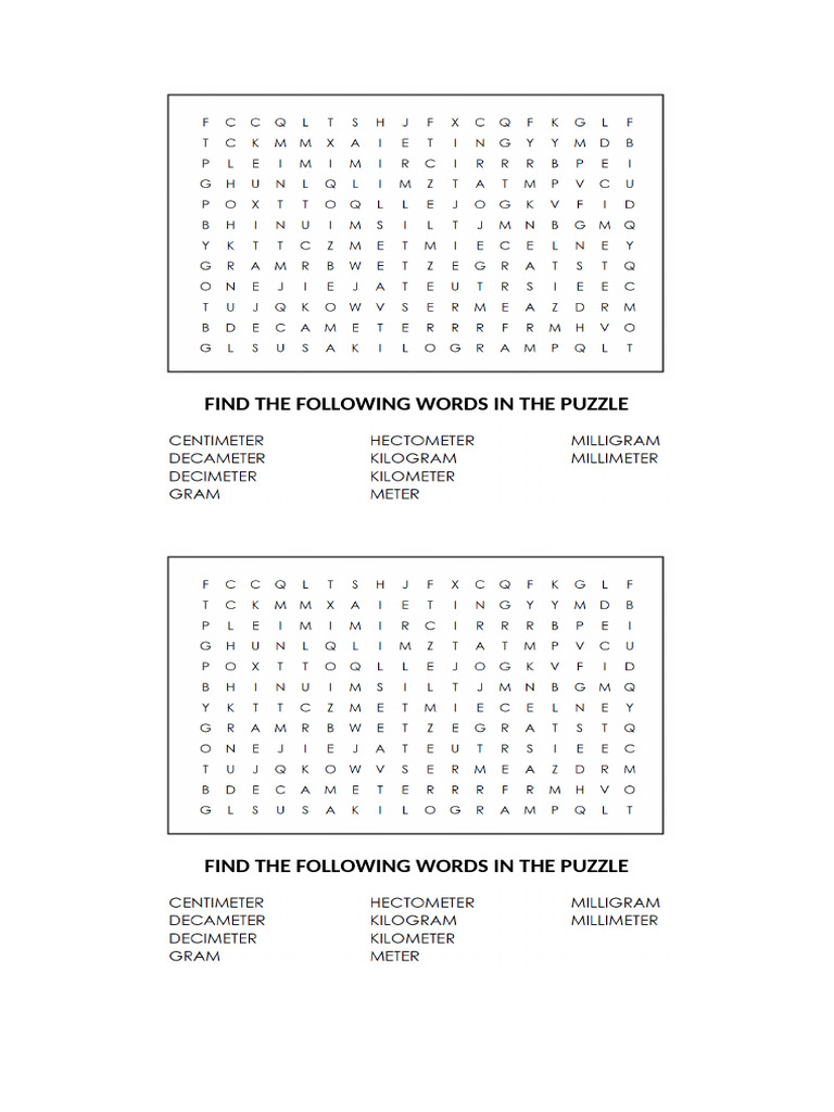 Find The Following Words in The Puzzle | PDF