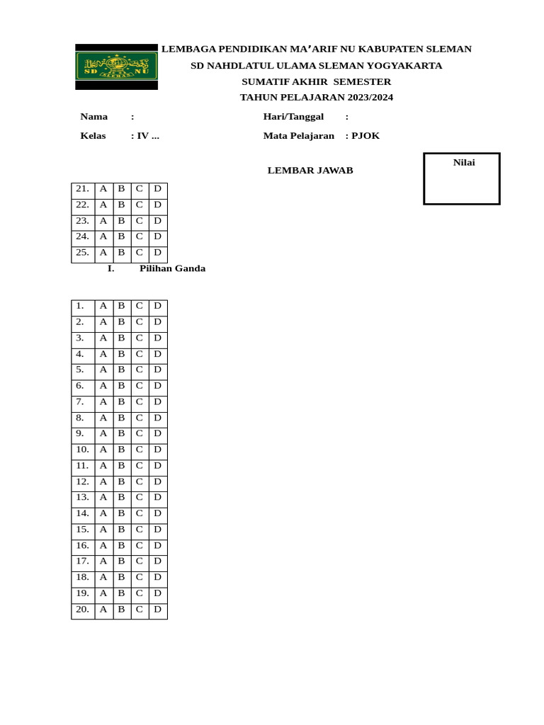 LJ Pjok Kelas 4 Sas Genap 2023 2024 | PDF