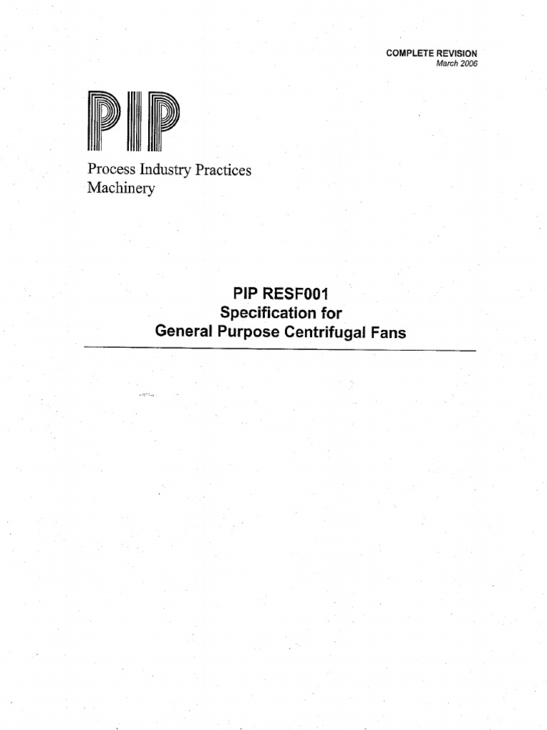 PIP RESF001 Spec For Gen Purpose Centrifugal Fans | PDF