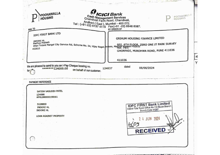 IDFc Cheque Reciving | PDF