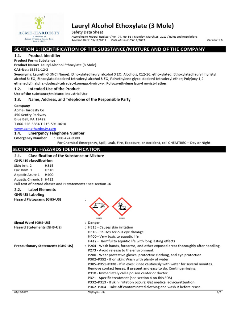 Lauryl-Alcohol-Ethoxylate-SDS | PDF | Toxicity | Firefighting