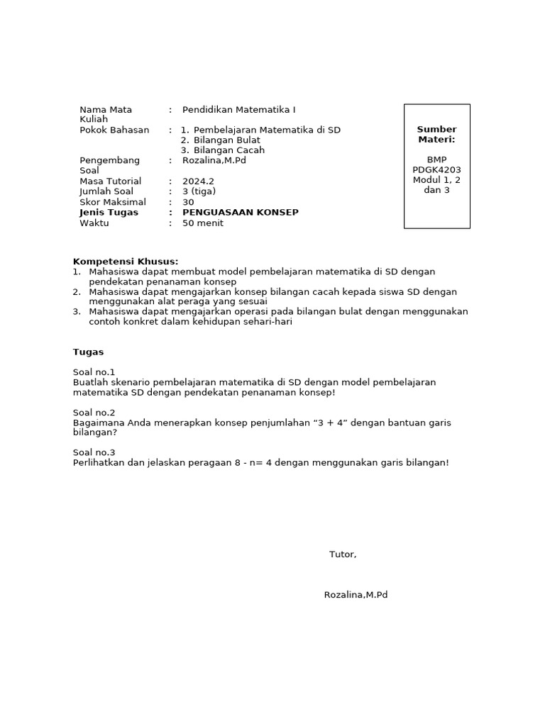 Tugas 1 Pend, Mat.1 | PDF