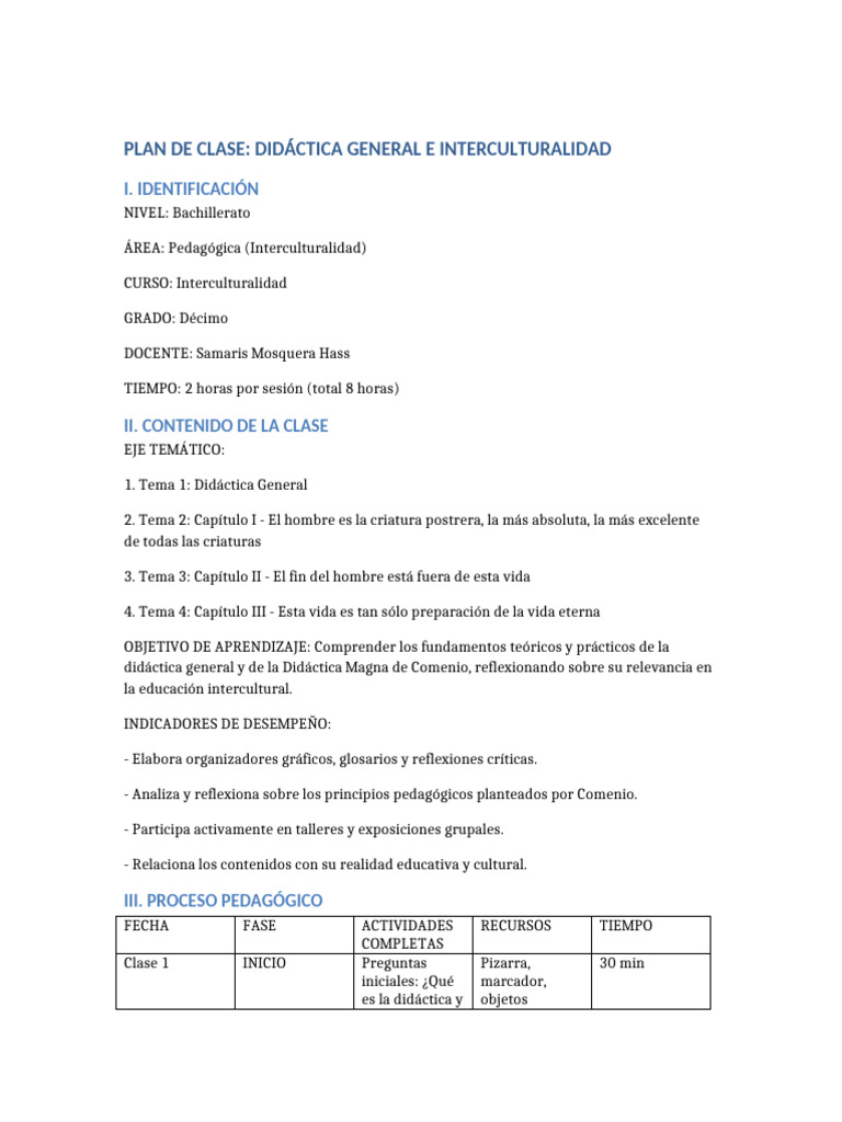 Plan de Clase Completo Con Detalles | PDF | Aprendizaje | Educación en ...