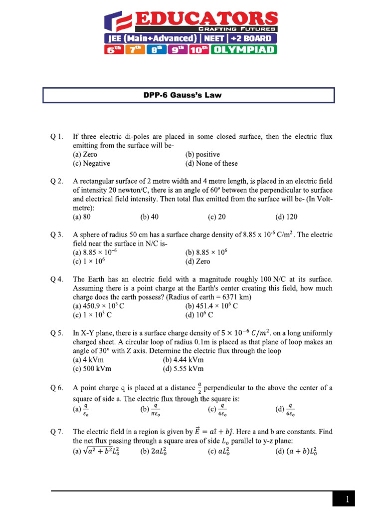 DPP-6 Gauss's Law | PDF