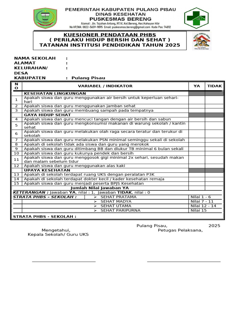 Form Phbs Sekolah | PDF