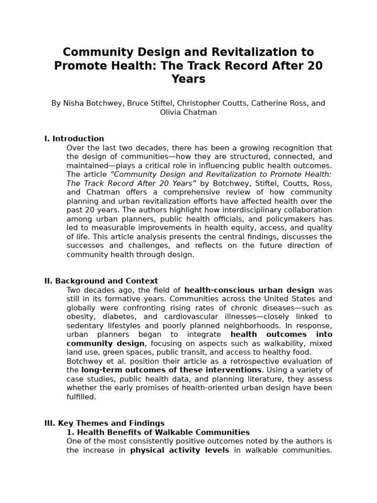 Community Design and Revitalization To Promote Health | PDF | Health ...