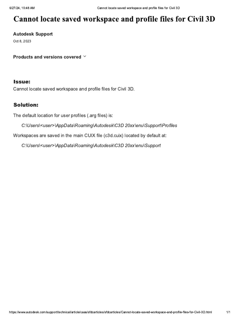 Cannot Locate Saved Workspace and Profile Files For Civil 3D | PDF