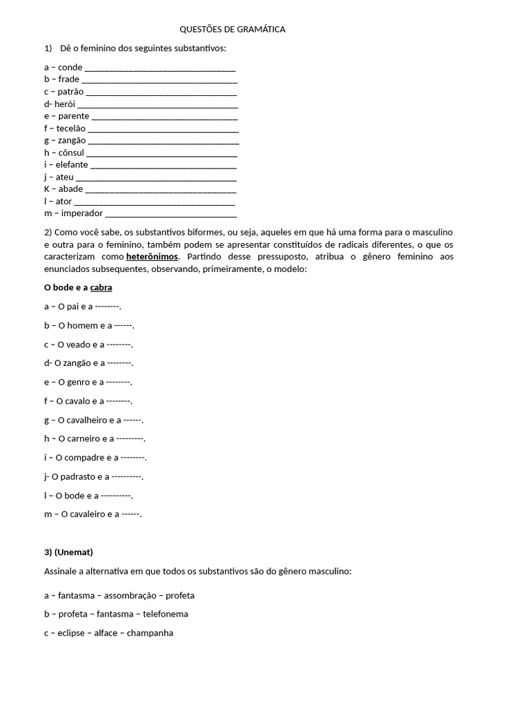 QUESTÕES DE GRAMÁTICA 2 Serie | PDF