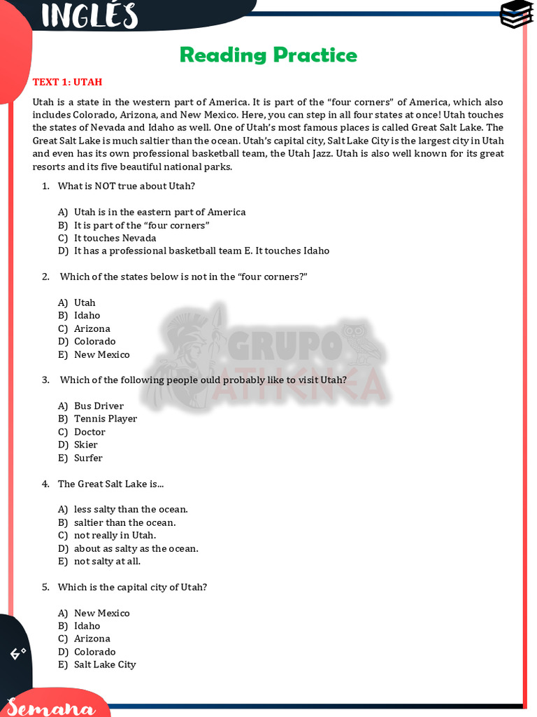 I Sem5 Reading Practice (1) | PDF | Utah | Duck