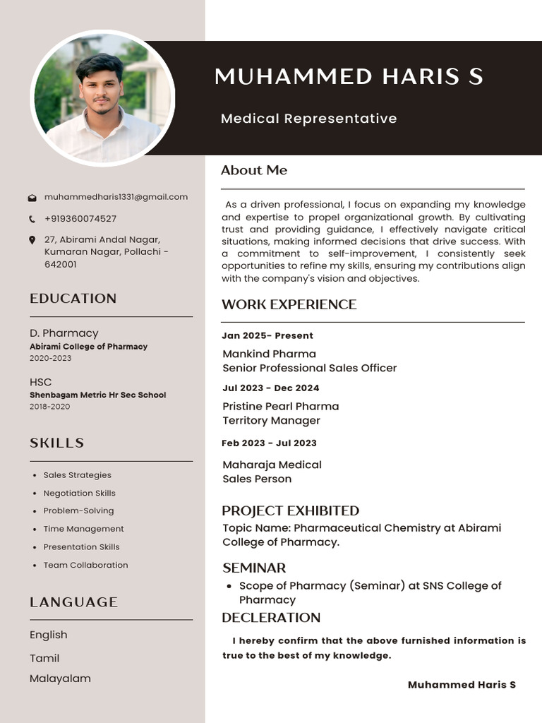 Muhammed Haris CV Medical Representative | PDF