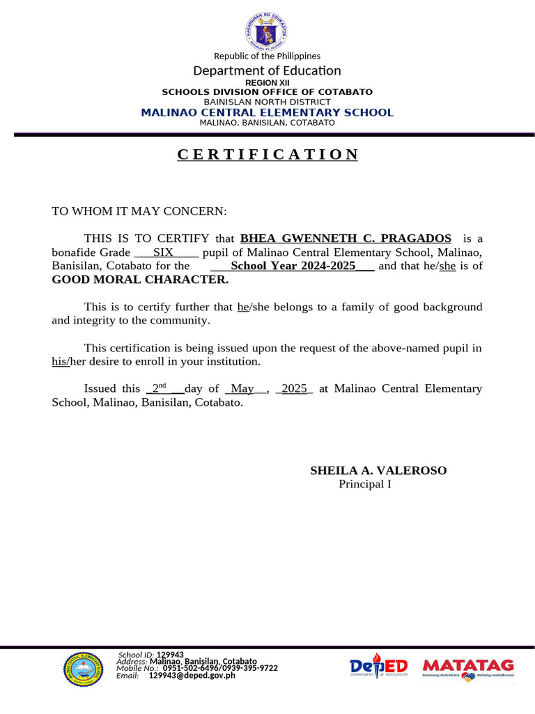 Certificate of Good Moral | PDF