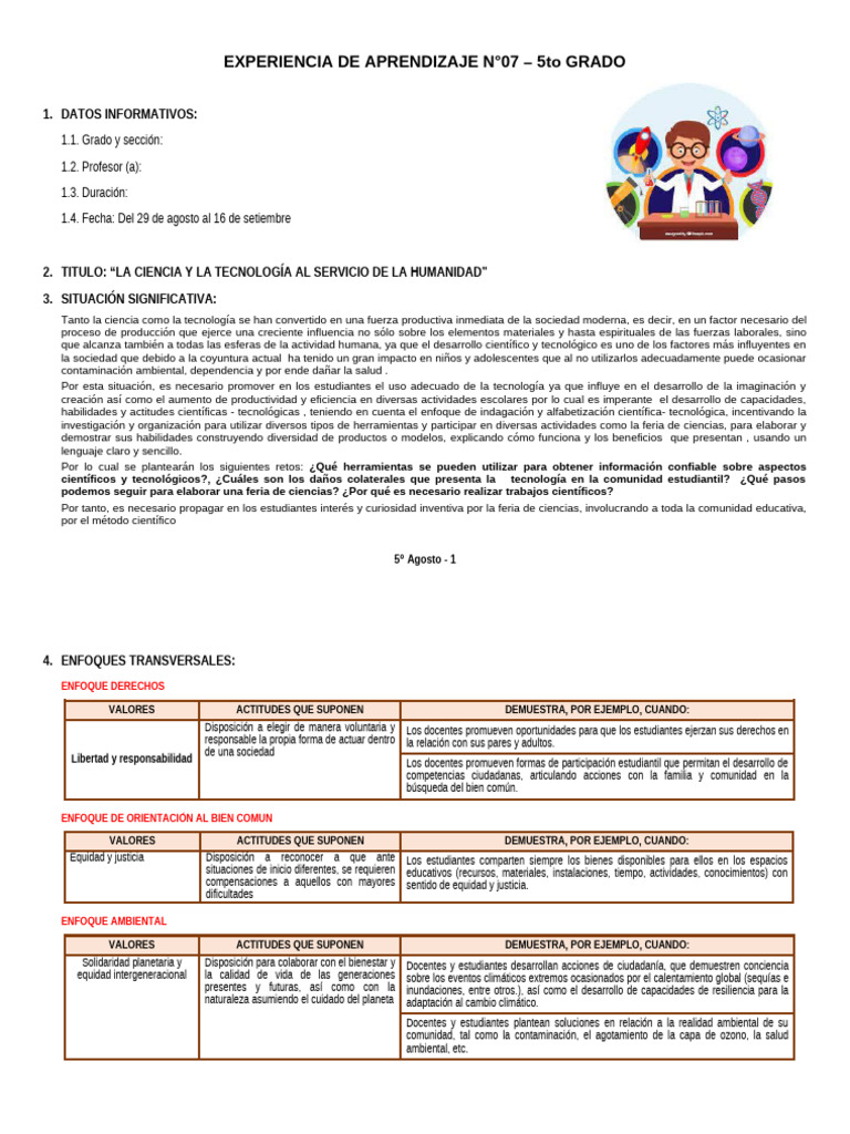 5° Grado - Experiencia de Aprendizaje N°07 | PDF | División (Matemáticas) | Probabilidad