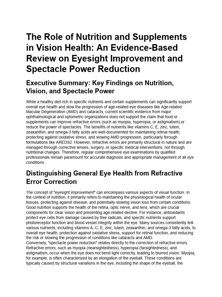 Nutrition's Role in Eye Health | PDF | Myopia | Dietary Supplements